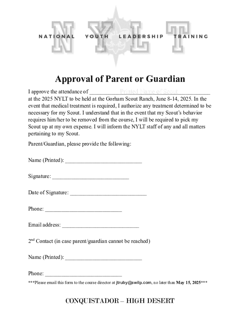 Fillable Online Parent/guardian Approval for Nylt Attendance Fax Email Print - pdfFiller
