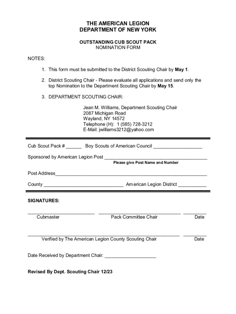 Fillable Online Outstanding Cub Scout Pack Nomination Form Fax Email ...