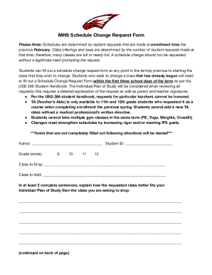 Fillable Online Mhs Schedule Change Request Fax Email Print - pdfFiller