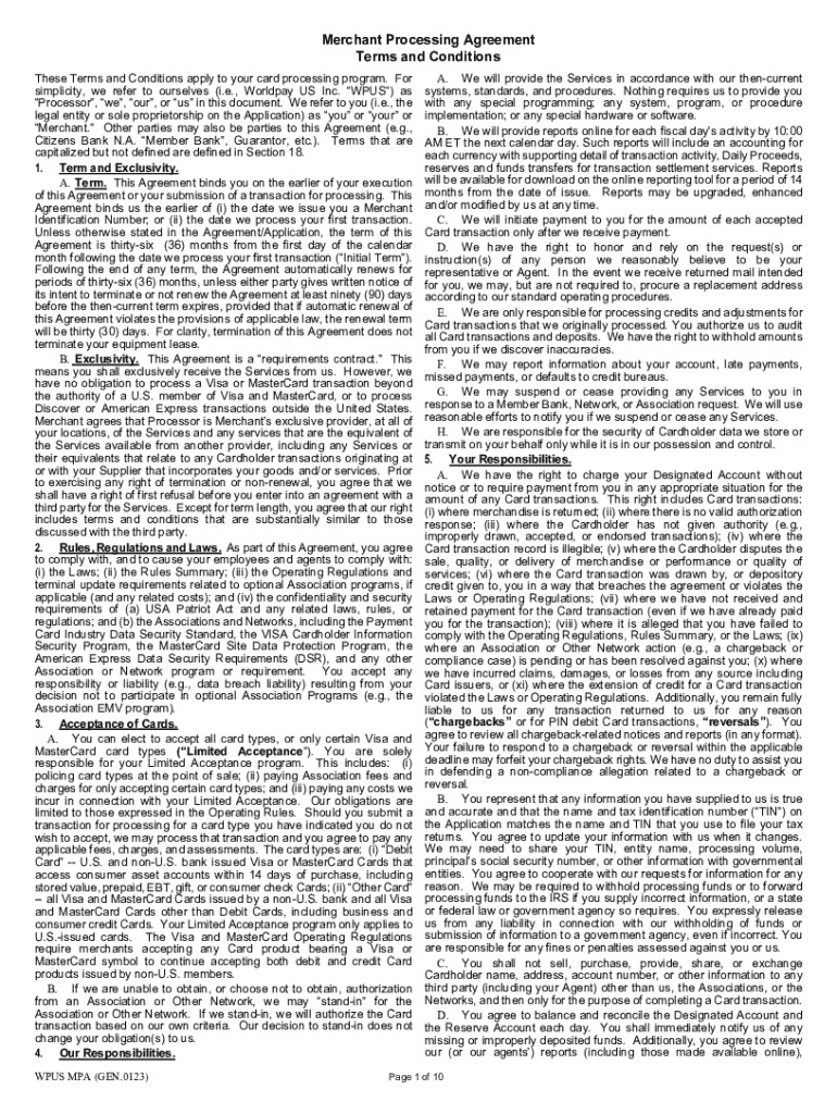 Fillable Online Merchant Processing Agreement Terms and Conditions Fax ...