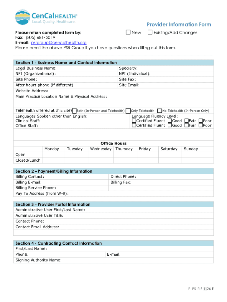 Fillable Online Provider Information Form Fax Email Print - pdfFiller