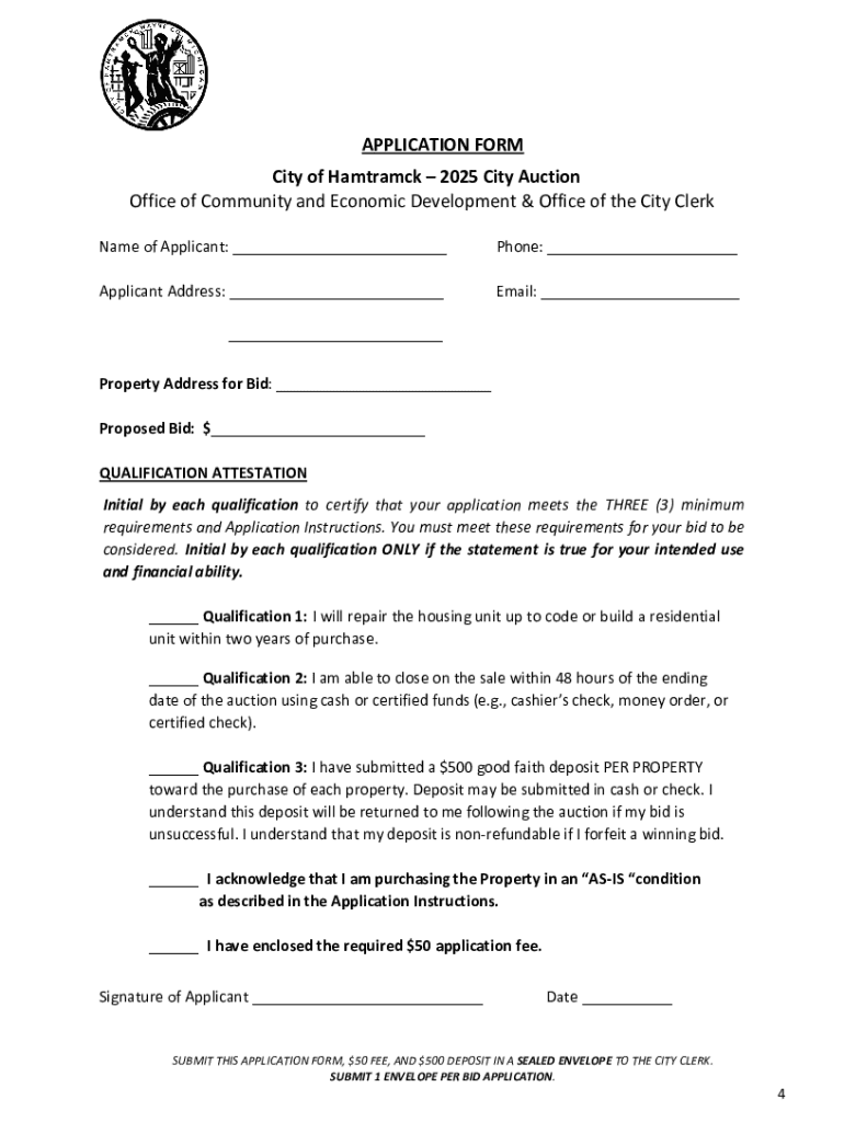 Fillable Online City of Hamtramck – 2025 City Auction Fax Email Print - pdfFiller