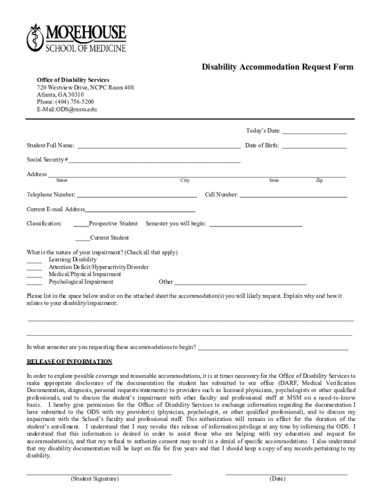 Fillable Online Disability Accommodation Request Fax Email Print ...