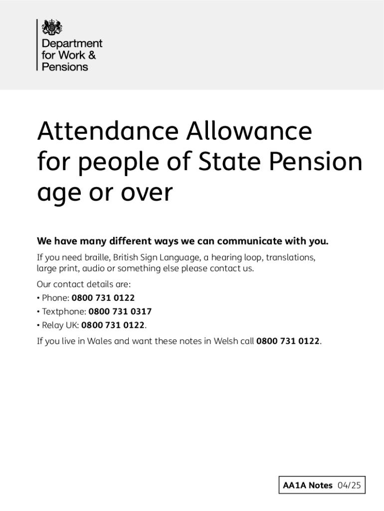 Fillable Online Attendance Allowance for People of State Pension Age or Over Fax Email Print ...