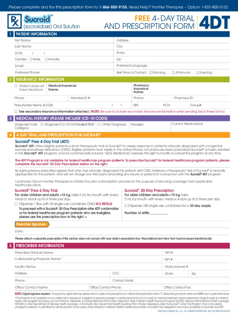 Sucraid Prescription Form - Fill Online, Printable, Fillable, Blank ...