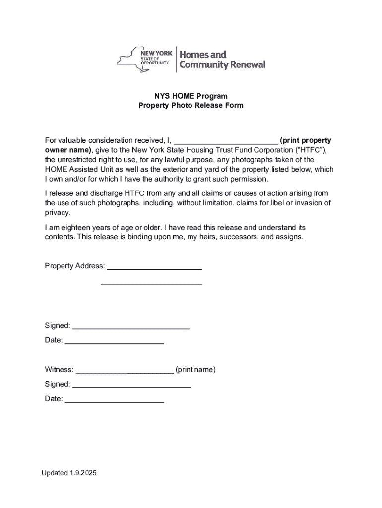 Fillable Online Nys Home Program Property Photo Release Form Fax Email ...