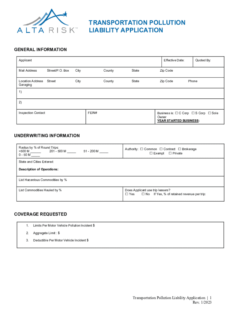 Fillable Online Transportation Pollution Liability Application Fax ...