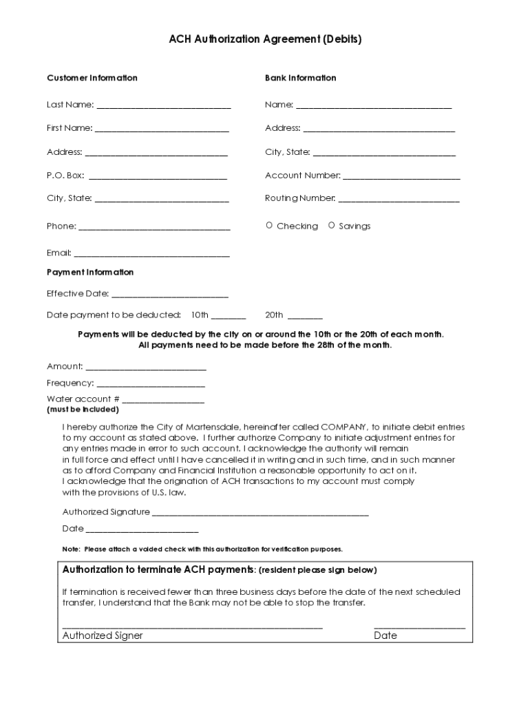 Fillable Online Ach Authorization Agreement Fax Email Print - pdfFiller