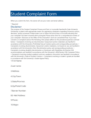 Fillable Online Student Complaint Form Fax Email Print - pdfFiller