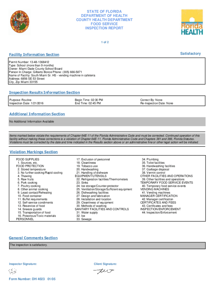 Fillable Online State of Florida Department of Health County Health ...