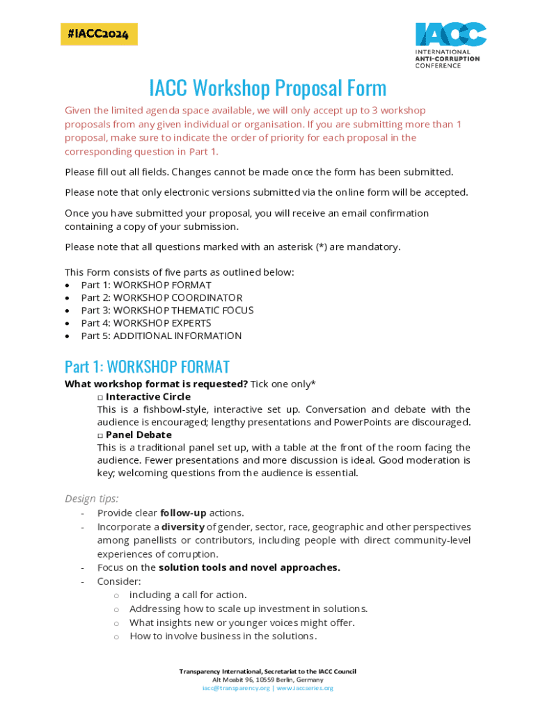 Fillable Online Iacc Workshop Proposal Fax Email Print - pdfFiller