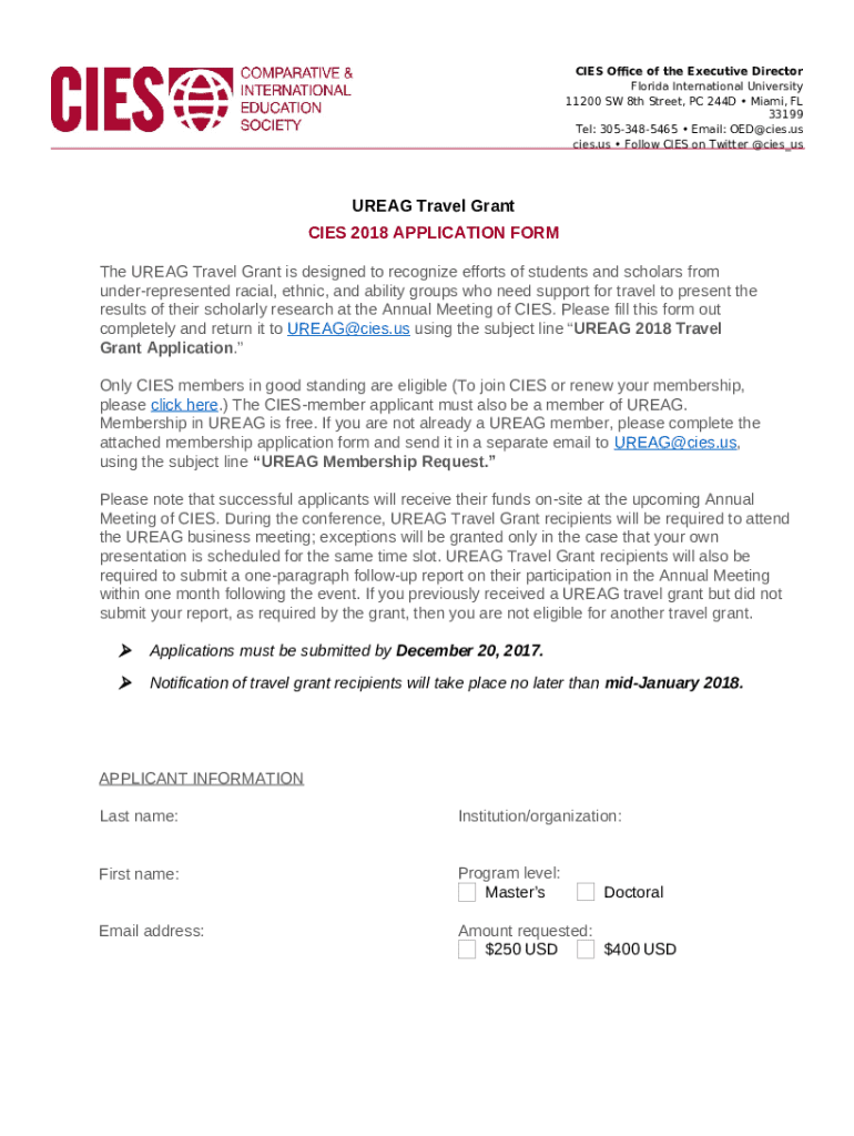 Ureag Travel Grant Application Doc Template | pdfFiller