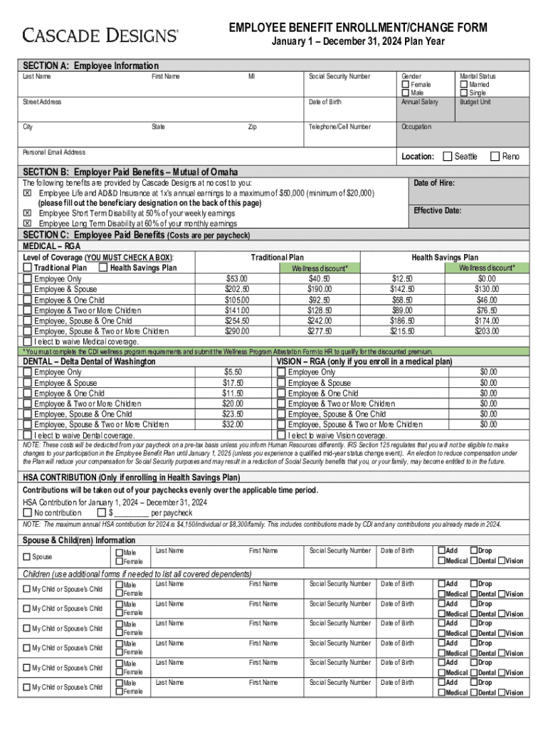 Fillable Online Employee Benefit Enrollment/change Form Fax Email Print - pdfFiller