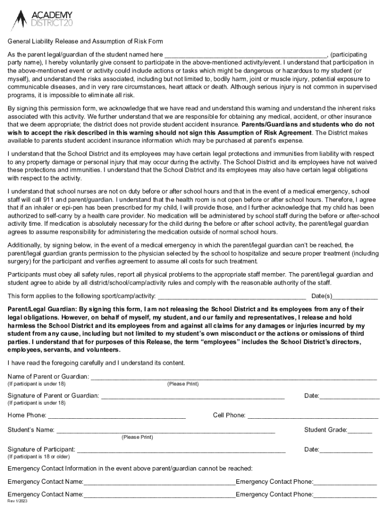 Fillable Online General Liability Release and Assumption of Risk Form ...