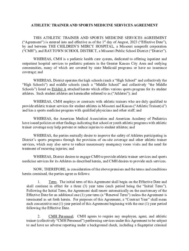 Fillable Online Athletic Trainer and Sports Medicine Services Agreement Fax Email Print - pdfFiller