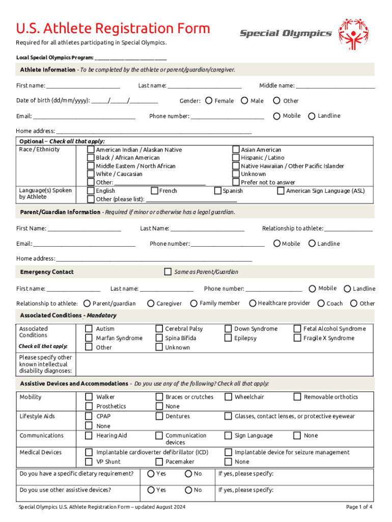Fillable Online Special Olympics U.s. Athlete Registration Form Fax Email Print - pdfFiller