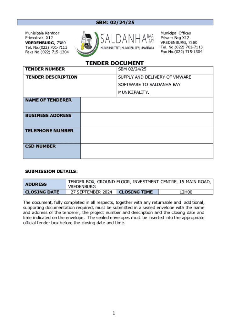 Fillable Online Tender Document - Supply and Delivery of Vmware Software Fax Email Print - pdfFiller
