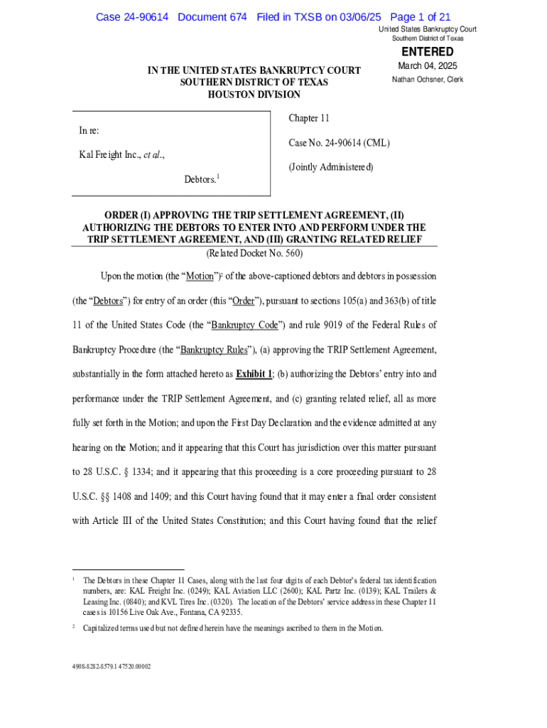 Fillable Online Case 24-90614 Document 674 Filed in TXSB on 03/06/25 ...