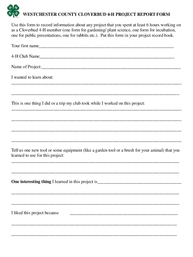 Fillable Online Cloverbud 4-h Project Report Fax Email Print - pdfFiller