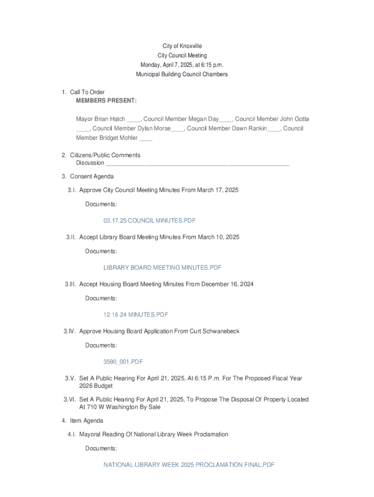 Fillable Online Mayor Brian Hatch , Council Member Megan Day, Council ...