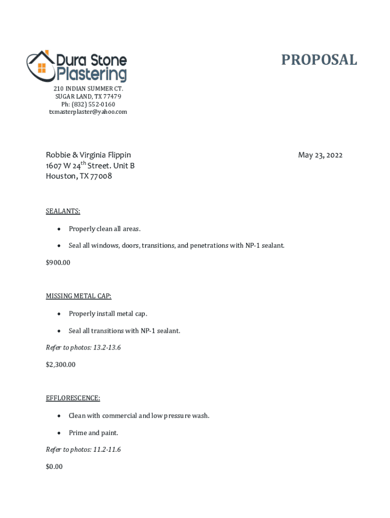 Fillable Online Stucco Repair Proposal Fax Email Print - pdfFiller