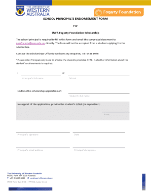 Fillable Online Uwa Fogarty Foundation Scholarship Principal's ...