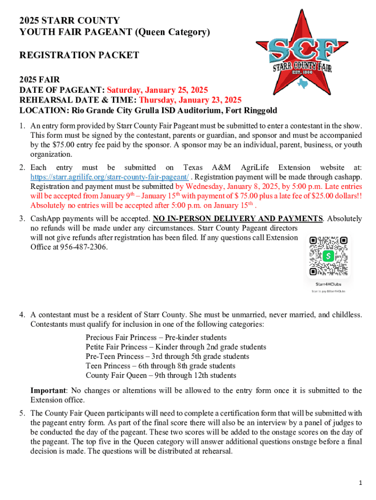 Fillable Online 2025 Starr County Youth Fair Pageant Registration Fax ...
