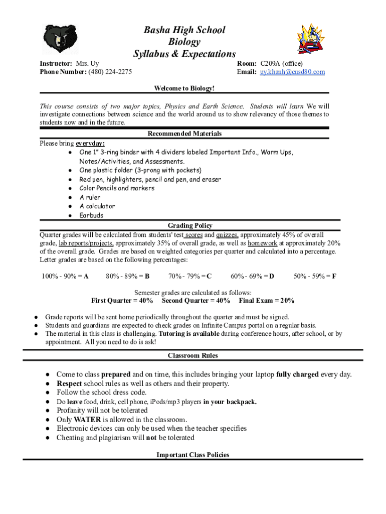 Fillable Online Biology Syllabus & Expectations Fax Email Print - pdfFiller