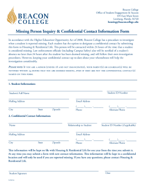 Fillable Online Missing Person Inquiry & Confidential Contact ...