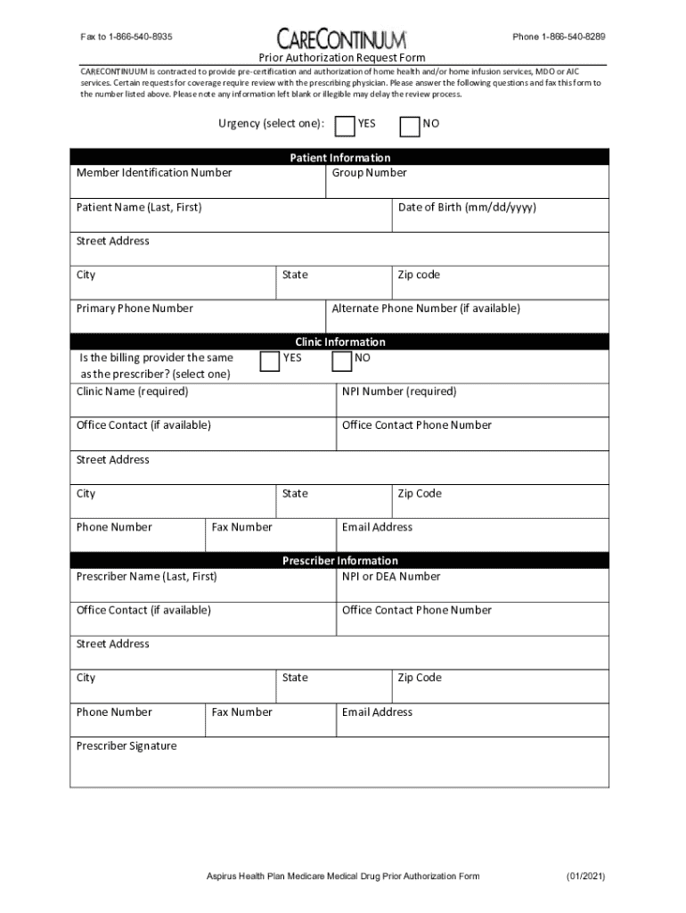 Fillable Online Aspirus Health Plan Medicare Medical Drug Prior Authorization Form Fax Email ...