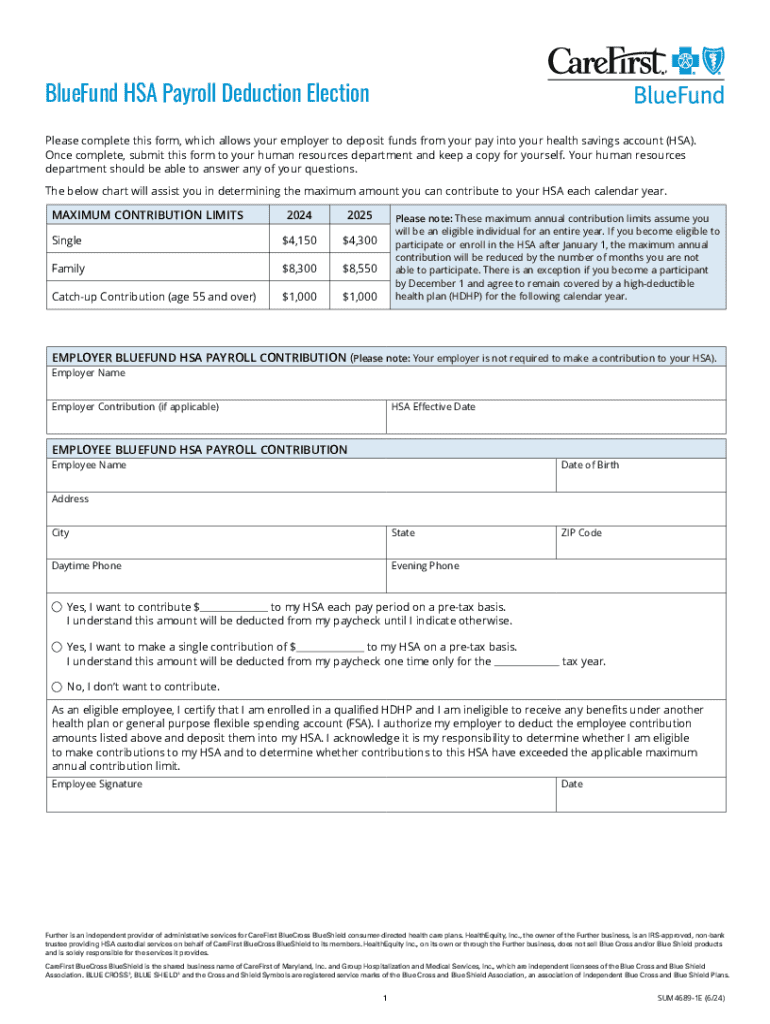 Fillable Online Bluefund Hsa Payroll Deduction Election Fax Email Print ...
