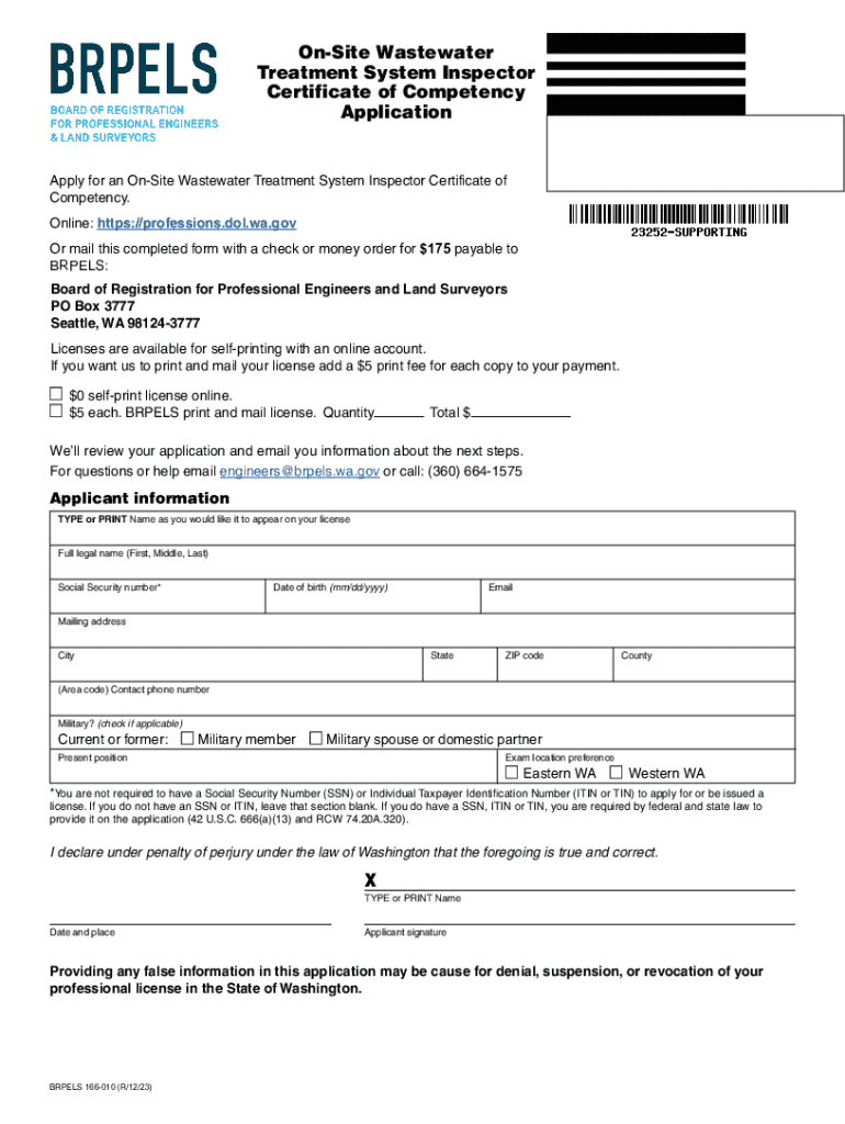 Fillable Online on-site Wastewater Treatment System Inspector Certificate of Competency Fax ...