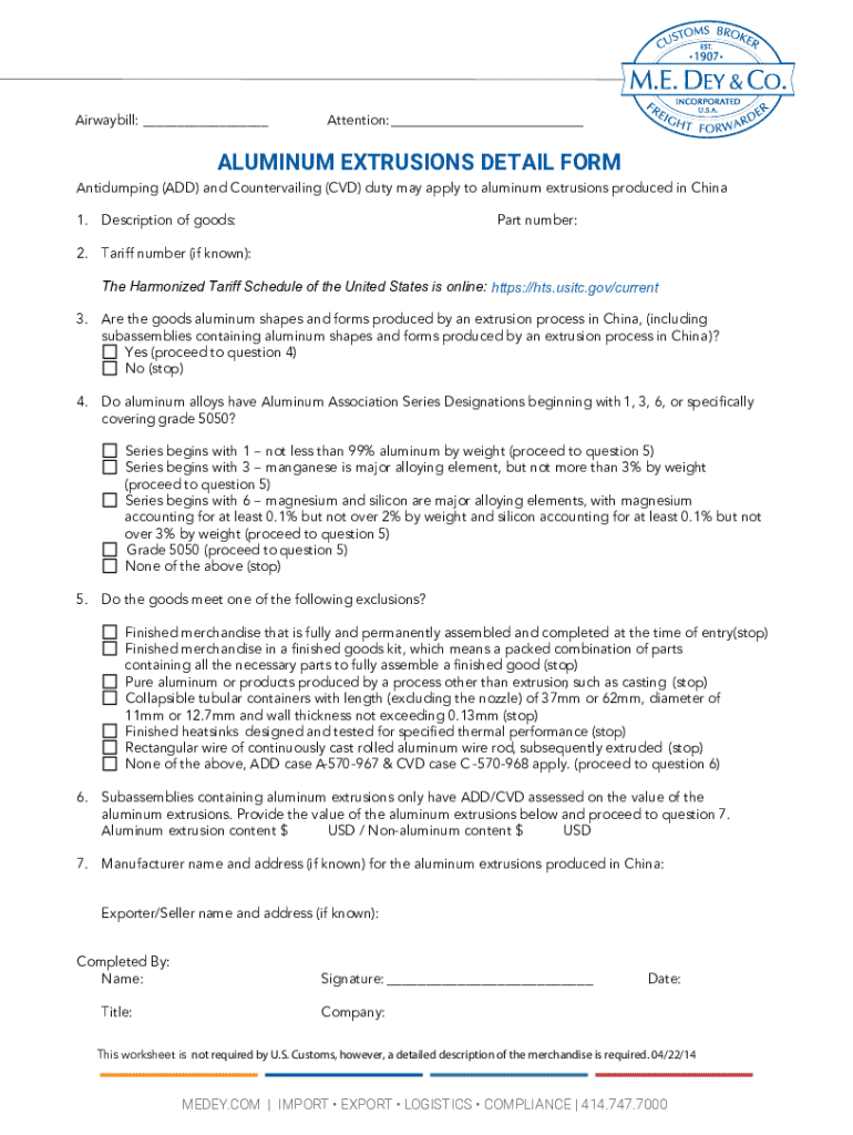 Fillable Online Aluminum Extrusions Detail Form Fax Email Print - pdfFiller
