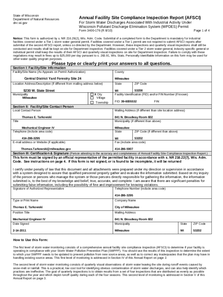Annual Facility Site Compliance Inspection Report Doc Template | pdfFiller