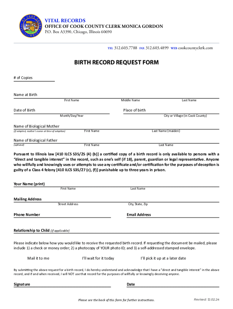 Fillable Online Birth Record Request Form Fax Email Print - pdfFiller