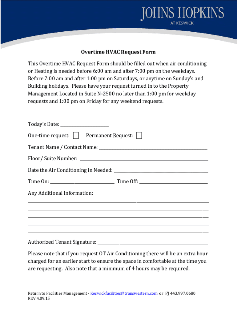Fillable Online Overtime Hvac Request Form Fax Email Print - pdfFiller