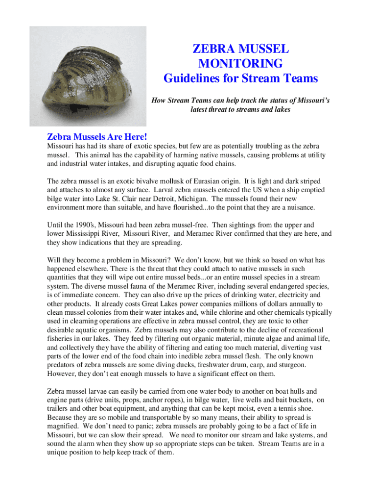 Fillable Online Zebra Mussel Monitoring Guidelines Fax Email Print ...