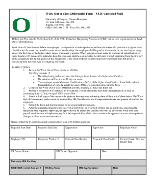 Fillable Online Work Out of Class Differential Form – Seiu Classified ...