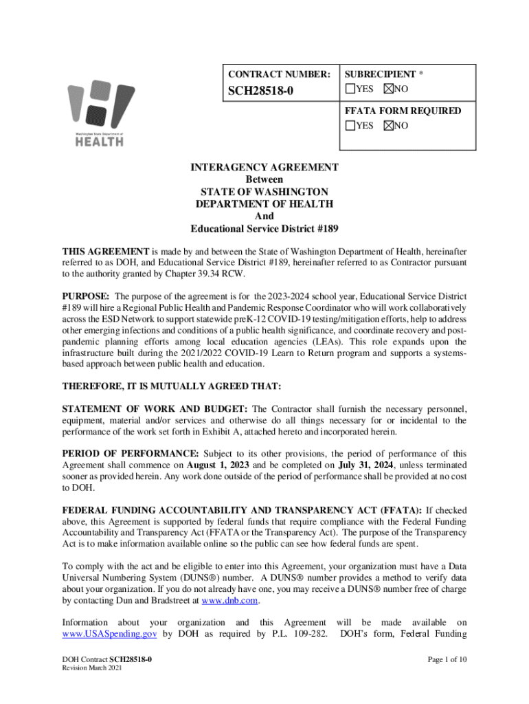 Fillable Online Interagency Agreement Between State of Washington Department of Health and ...