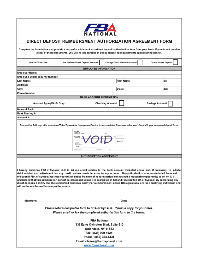 Fillable Online Direct Deposit Reimbursement Authorization Fax Email Print - pdfFiller
