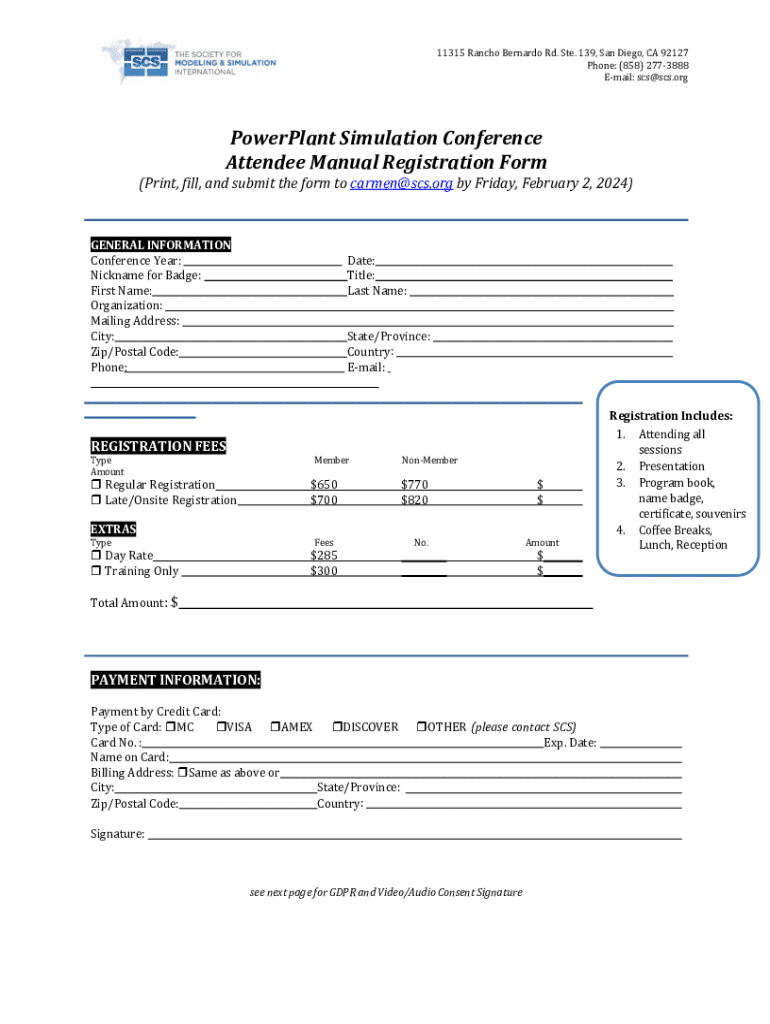 Fillable Online Powerplant Simulation Conference Attendee Manual Registration Form Fax Email ...
