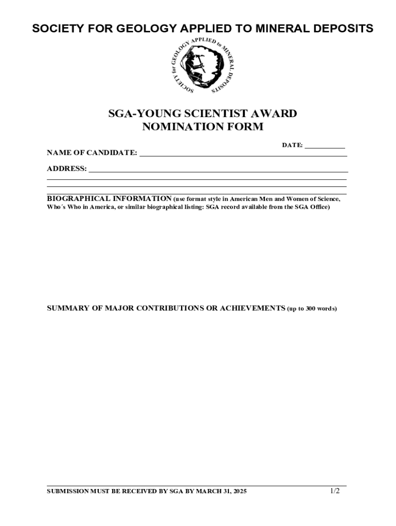 Fillable Online Sga-young Scientist Award Nomination Form Fax Email ...