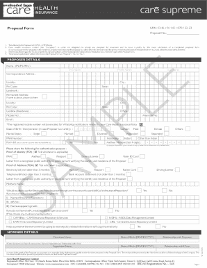 Fillable Online Care Health Insurance Proposal Form Fax Email Print ...