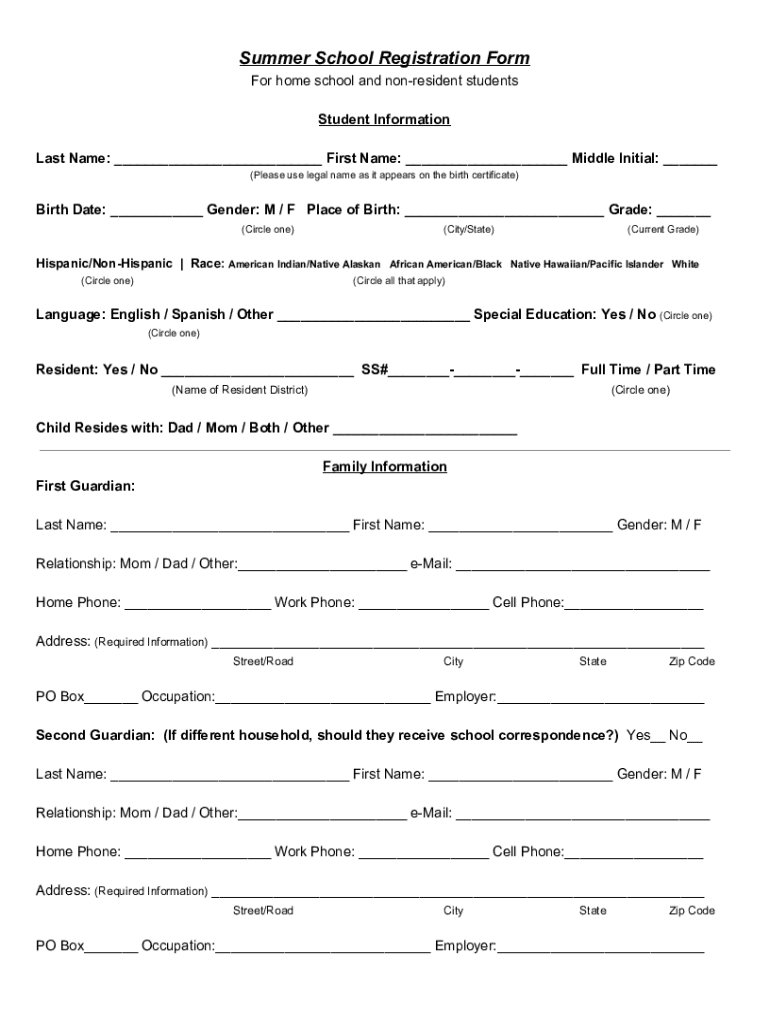 Fillable Online Summer School Registration Fax Email Print - pdfFiller