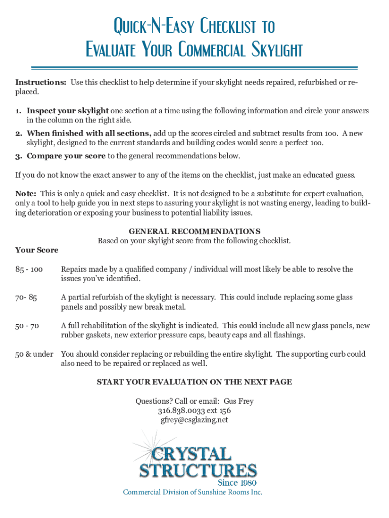 Fillable Online Quick-n-easy Checklist to Evaluate Your Commercial ...