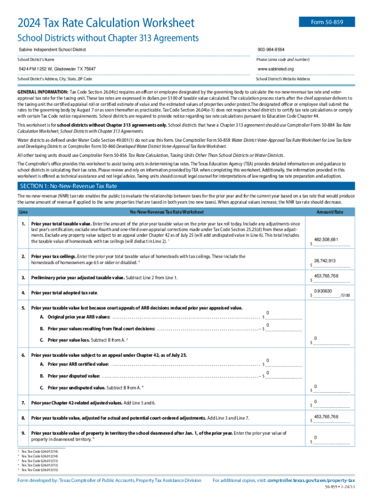 Fillable Online 2024 Tax Rate Calculation Worksheet Fax Email Print ...