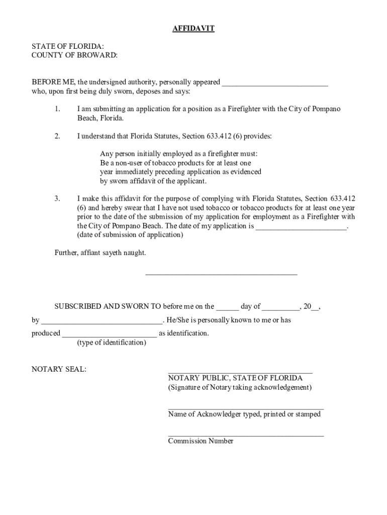 Fillable Online Affidavit for Non-user of Tobacco Products Fax Email ...