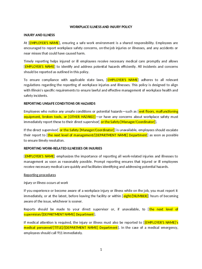 Workplace Illness and Injury Policy Doc Template | pdfFiller