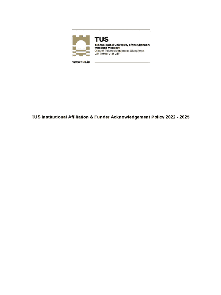 Fillable Online Tus Institutional Affiliation & Funder Acknowledgement ...