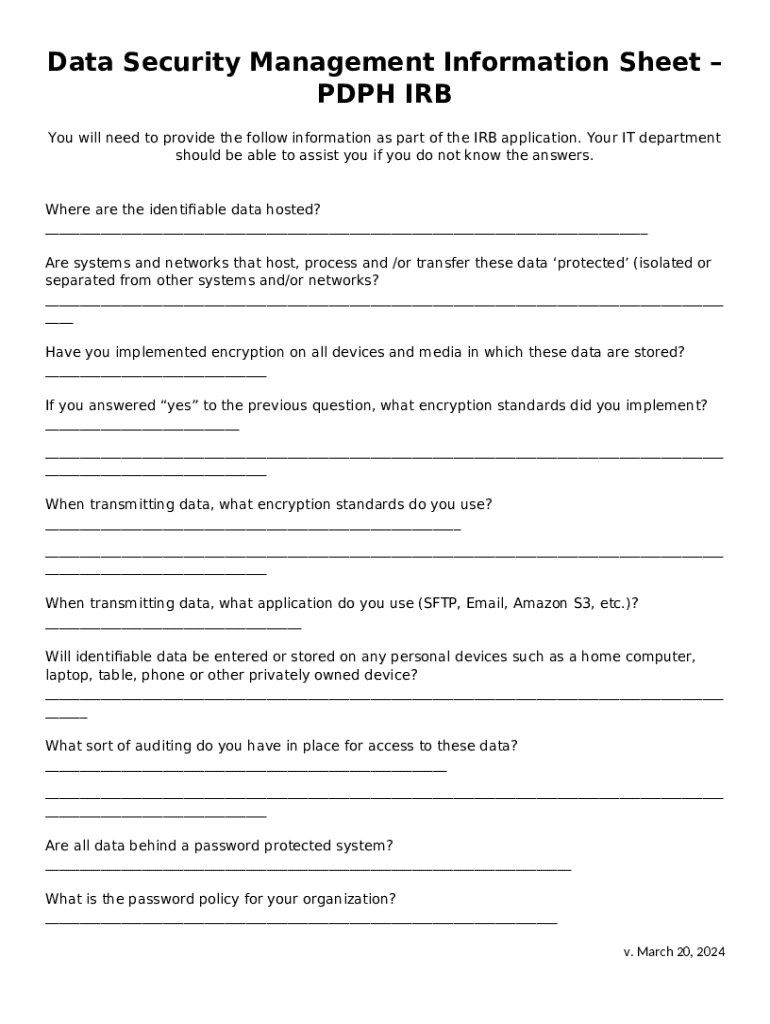 Data Security Management Ination Sheet Doc Template | pdfFiller